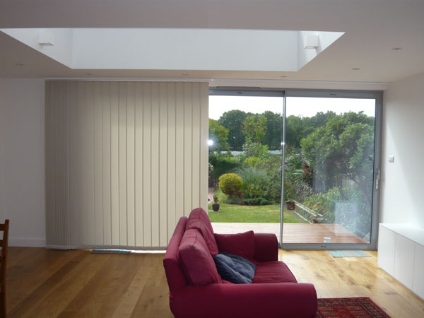 sliding patio doors, one way vertical blind